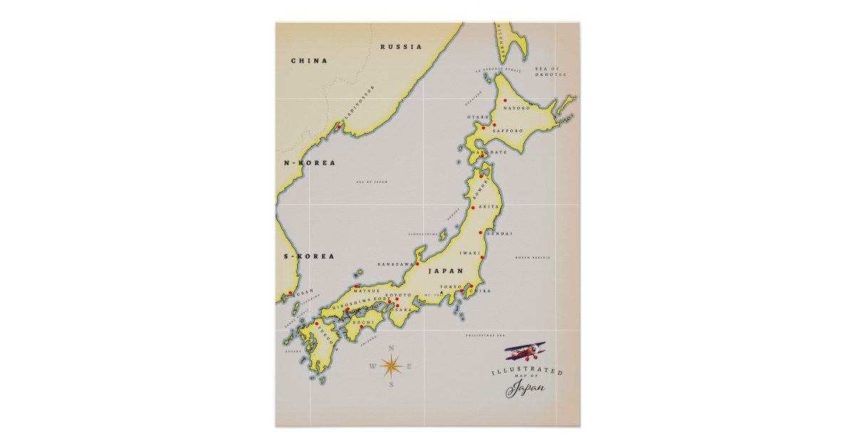 Illustrated map of Japan Poster | Zazzle