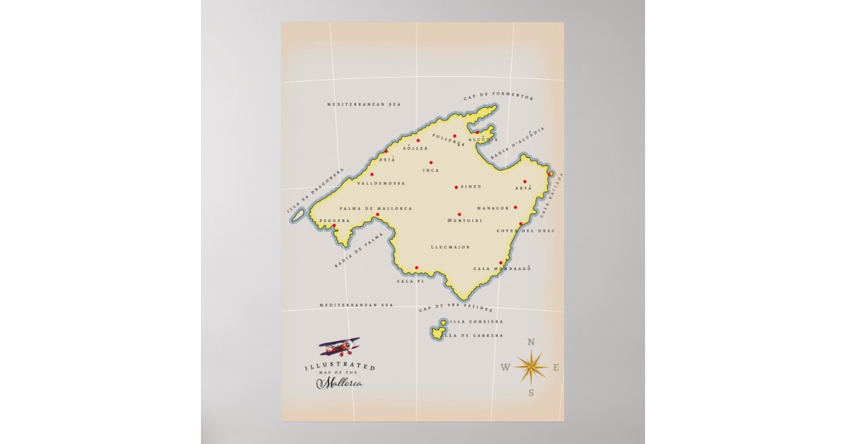 Illustrated map of Mallorca Poster | Zazzle