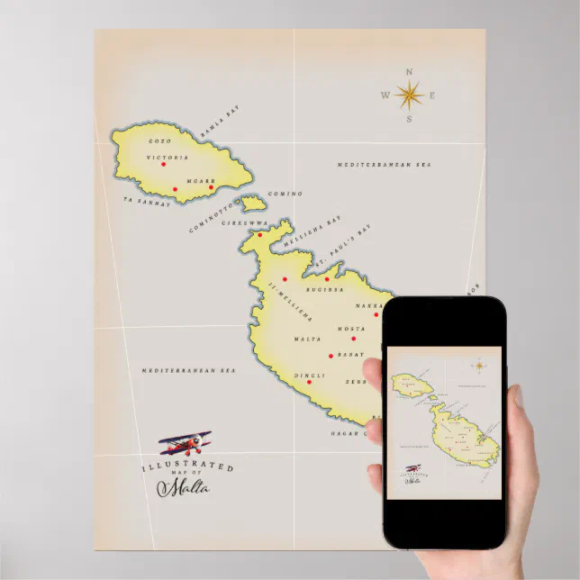 Illustrated map of Malta Poster | Zazzle