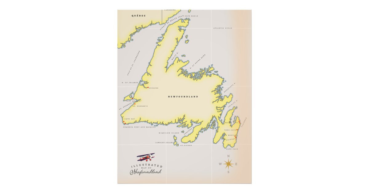 Illustrated map of Newfoundland. Photo Print | Zazzle