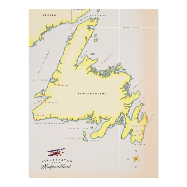 Illustrated map of Newfoundland. Photo Print | Zazzle