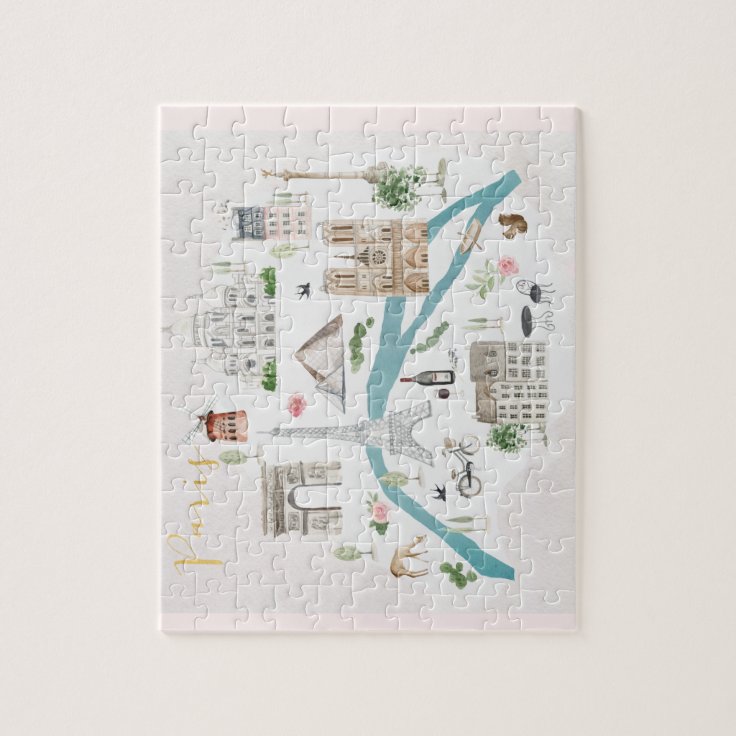 Illustrated Map of Paris Poster Jigsaw Puzzle | Zazzle