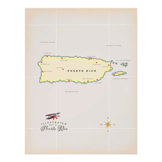 Illustrated map of Puerto Rico. Photo Print | Zazzle