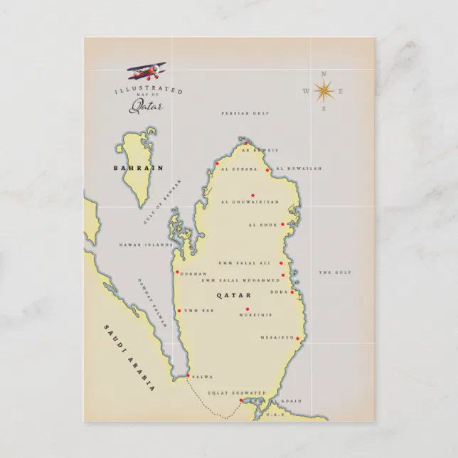 Illustrated map of Qatar Postcard | Zazzle
