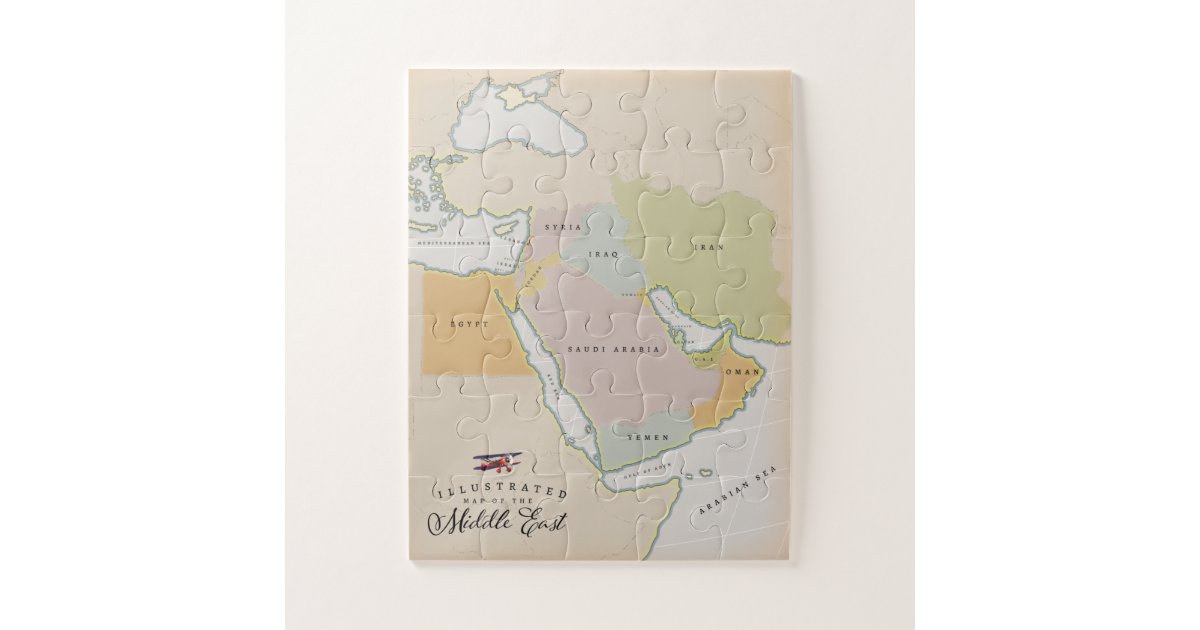 Illustrated map of the Middle East. Jigsaw Puzzle | Zazzle