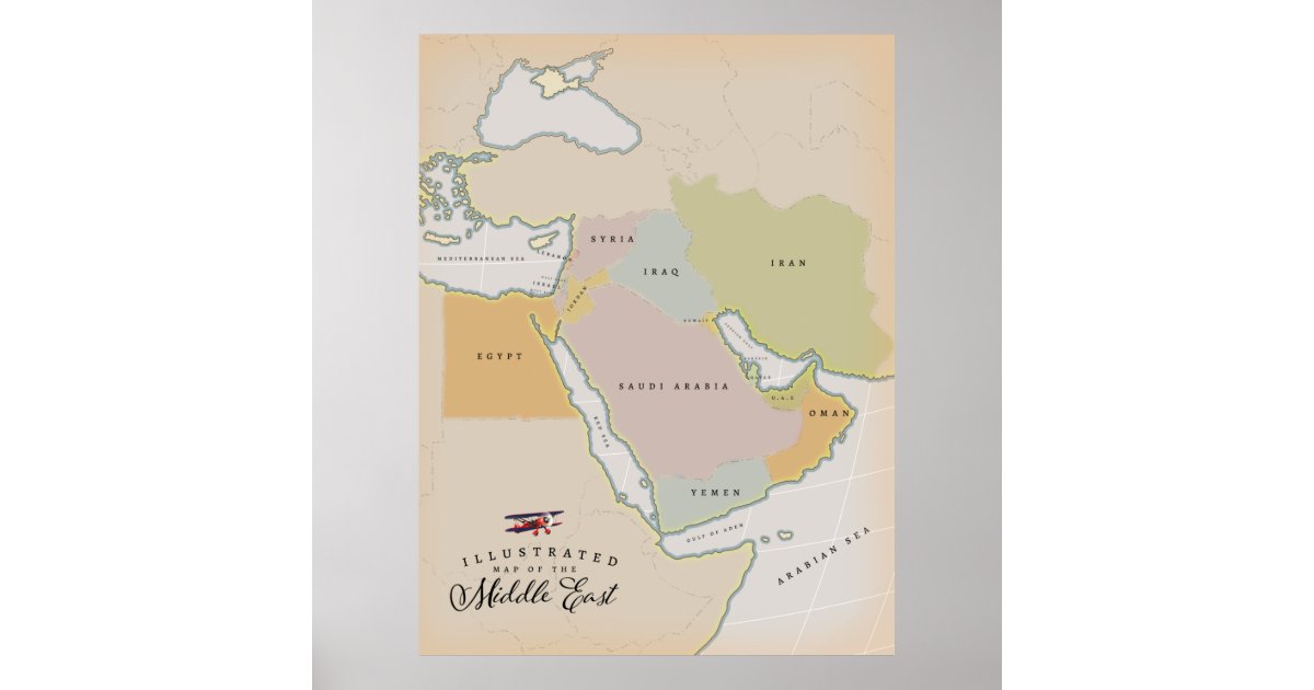 Illustrated map of the Middle East. Poster | Zazzle