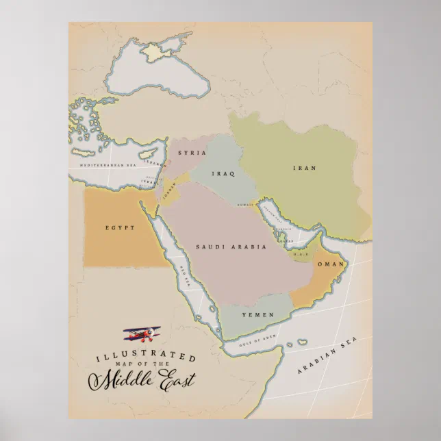 Illustrated map of the Middle East. Poster | Zazzle
