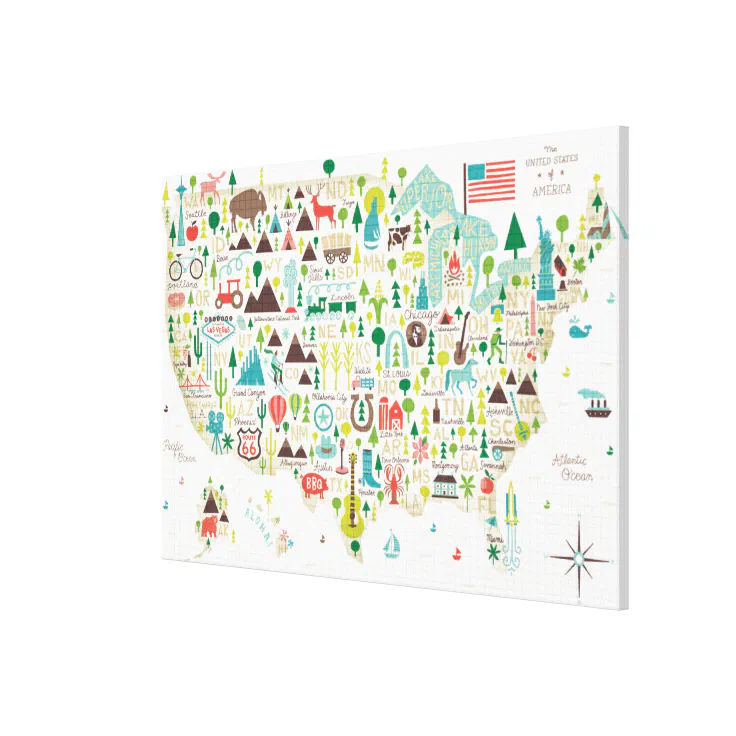 Illustrated Map of the USA Canvas Print | Zazzle