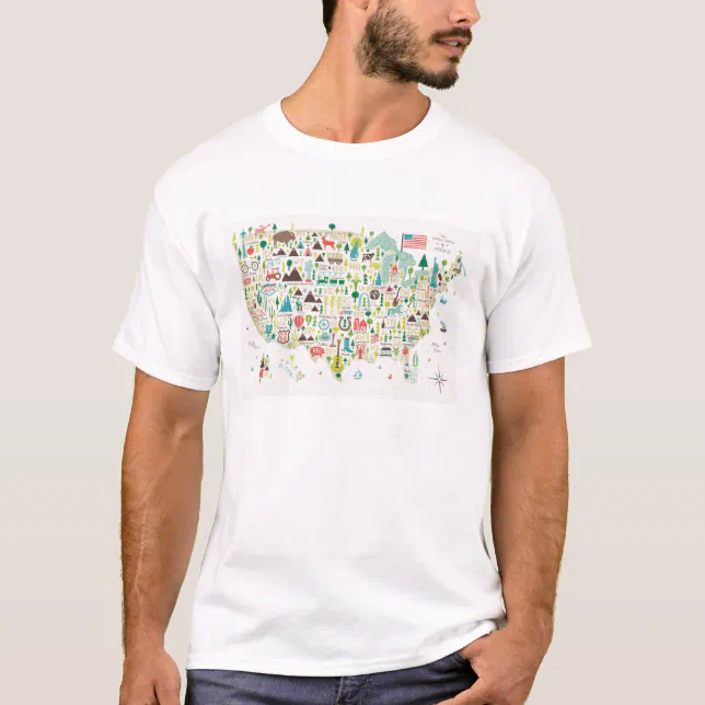 Illustrated Map of the USA T-Shirt | Zazzle
