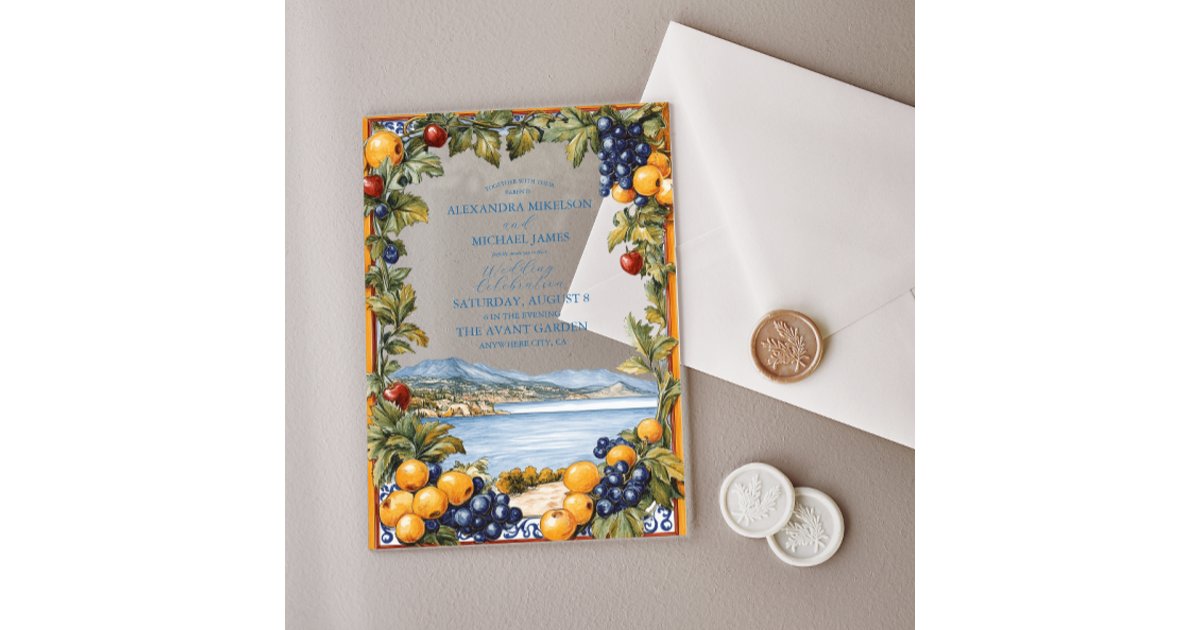Illustrated Mediterranean Wedding Acrylic Invitations | Zazzle