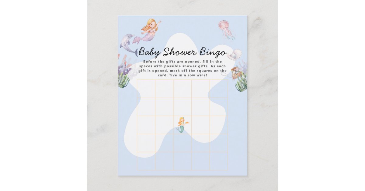 Illustrated Mermaid Baby Shower Bingo Game | Zazzle