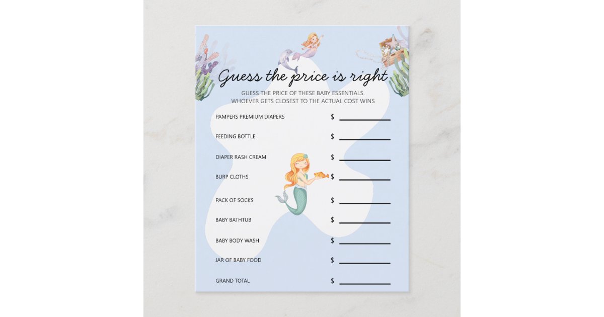 Illustrated Mermaid Baby Shower Game | Zazzle