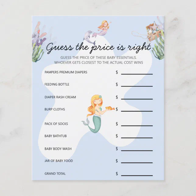 Illustrated Mermaid Baby Shower Game | Zazzle