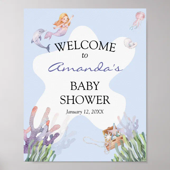 Illustrated Mermaid Welcome Sign Poster | Zazzle