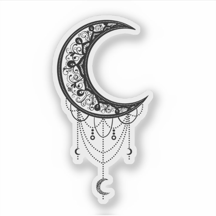 Illustrated Ornamental Moon Sticker | Zazzle