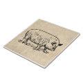 Illustrated Pig with Vintage Script Background Ceramic Tile | Zazzle