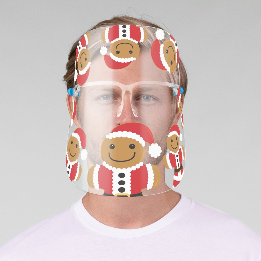 Illustrated Red White Gingerbread Santa Cookies Face Shield | Zazzle
