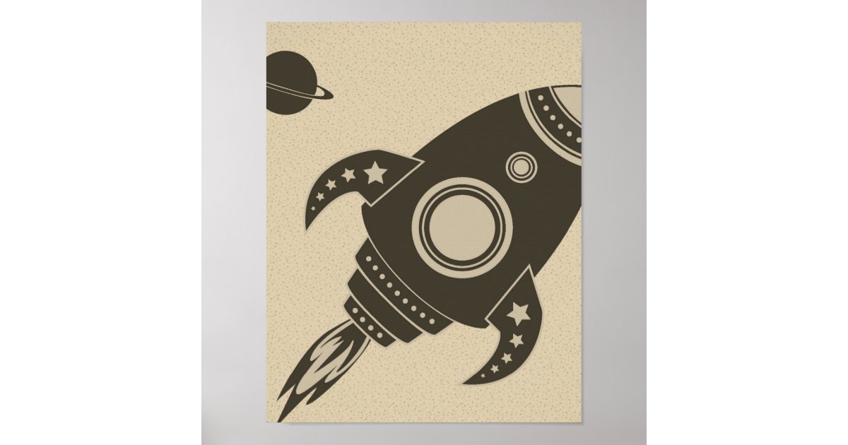 Illustrated Rocket Ship Poster | Zazzle