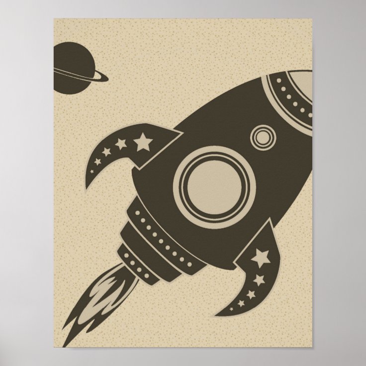 Illustrated Rocket Ship Poster | Zazzle