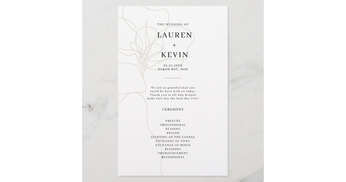 Illustrated Rose Wedding Ceremony Program | Zazzle