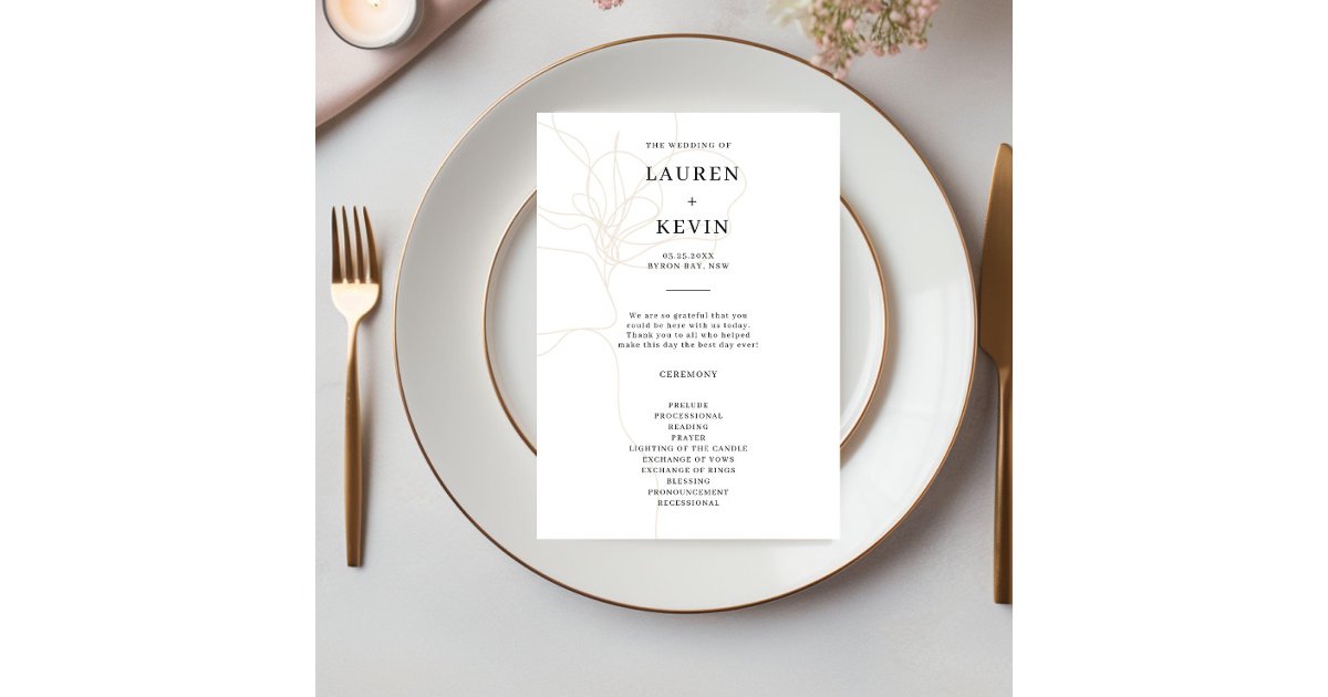 Illustrated Rose Wedding Ceremony Program | Zazzle