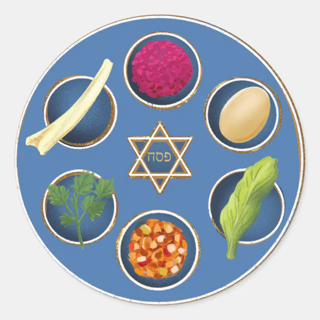 Illustrated Seder Plate Jewish Holiday Passover Classic Round Sticker ...