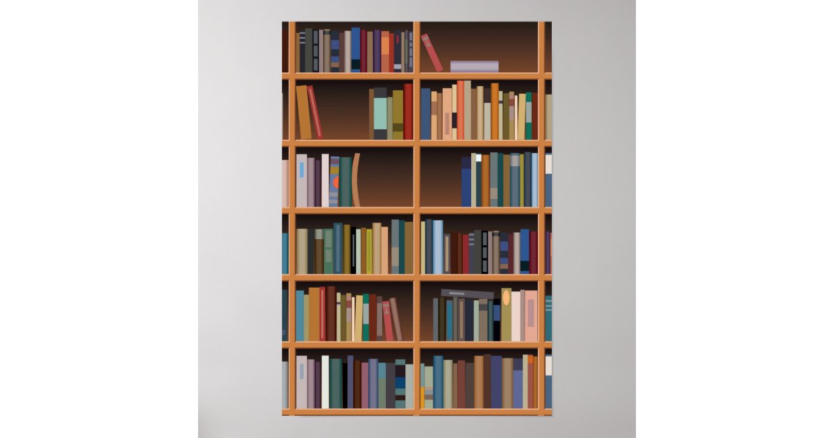 Illustrated Tall Bookshelf Poster | Zazzle
