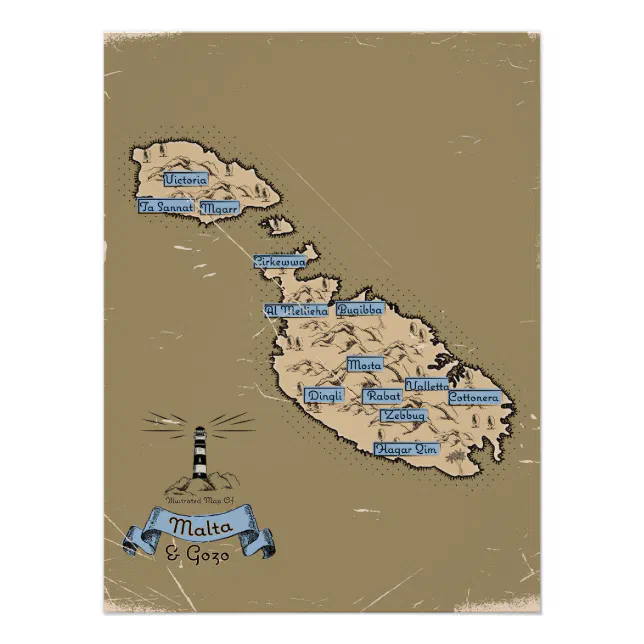 Illustrated Travel map Malta Poster | Zazzle