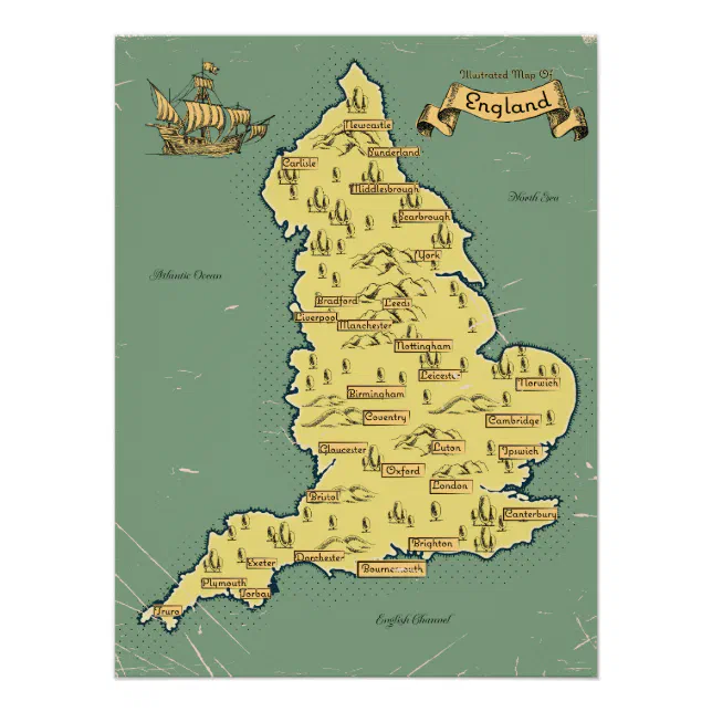 Illustrated Travel map of England Poster | Zazzle