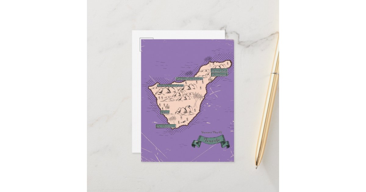 Illustrated Travel map Of Tenerife Announcement Postcard | Zazzle