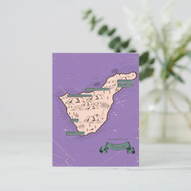 Illustrated Travel map Of Tenerife Invitation Postcard | Zazzle