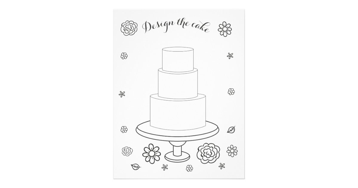 Illustrated Wedding Activity Cake Coloring Page | Zazzle.com