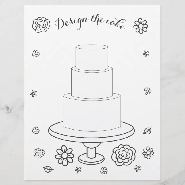 Illustrated Wedding Activity Cake Coloring Page | Zazzle