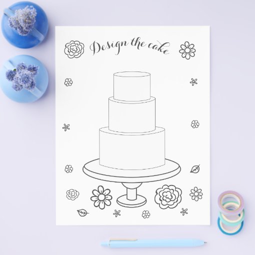 Illustrated Wedding Activity Cake Coloring Page | Zazzle