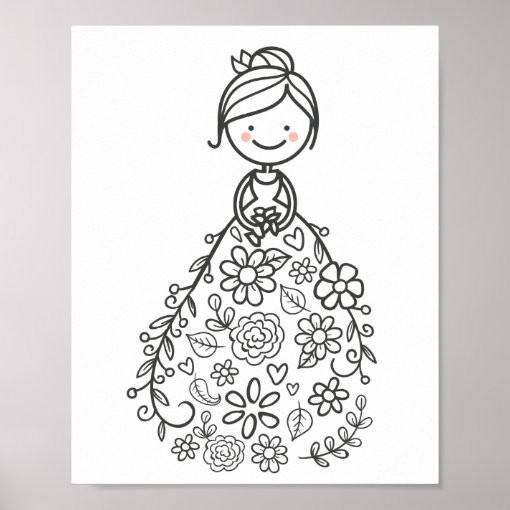 Illustrated Wedding Bride Coloring Page Poster | Zazzle