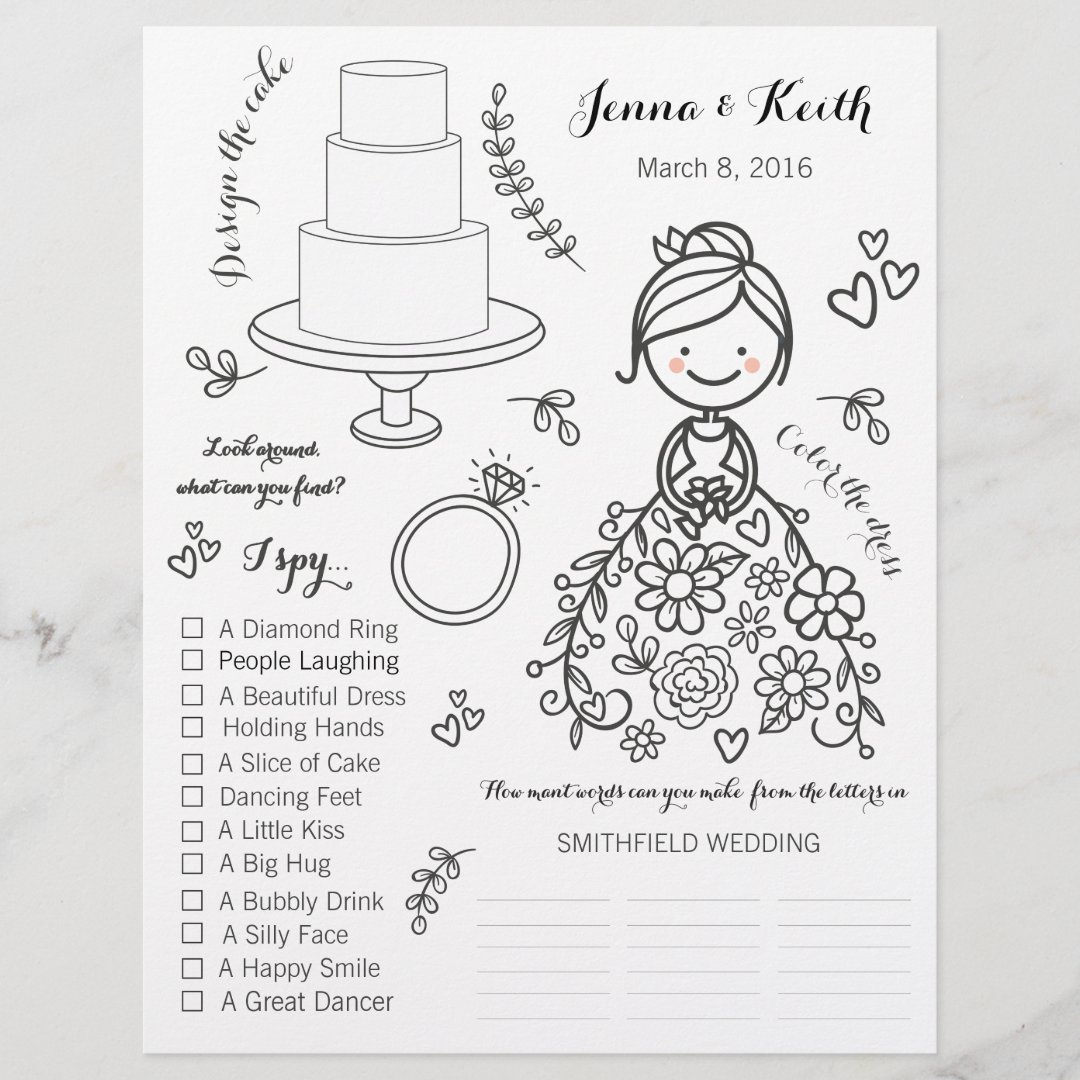 Illustrated Wedding Kids Activity Page | Zazzle