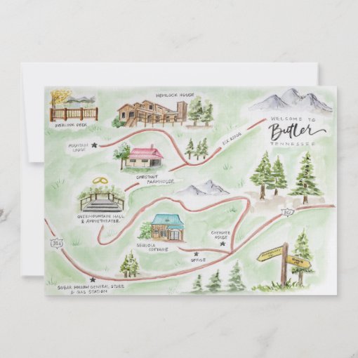 Illustrated Wedding Map Itinerary Invitation | Zazzle