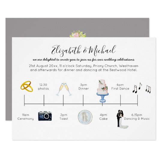 Illustrated Wedding Timeline Invitation Icons Fun | Zazzle.com
