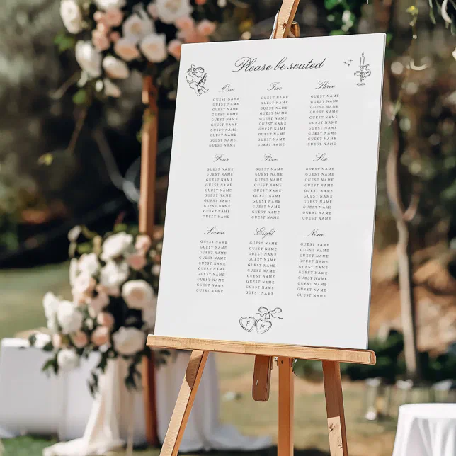 Illustrated Whimsical Hand Drawn Wedding Seating Foam Board | Zazzle