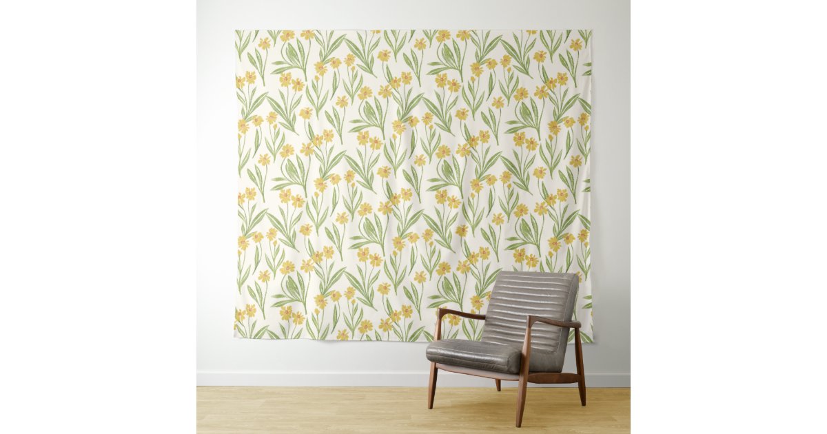 Illustrated Yellow Wild Cone Flower Pattern Tapestry | Zazzle