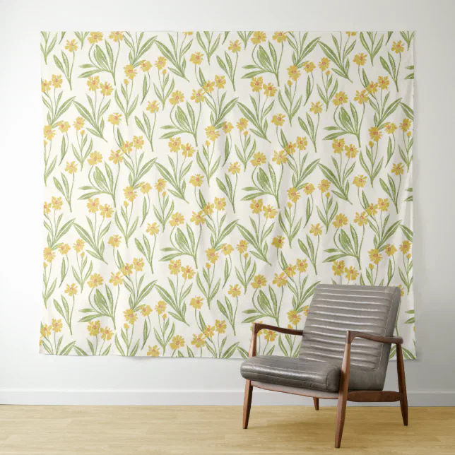 Illustrated Yellow Wild Cone Flower Pattern Tapestry | Zazzle