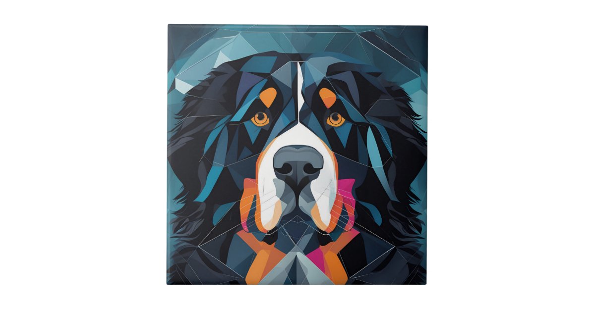 Illustration bernese mountain blue background ceramic tile | Zazzle