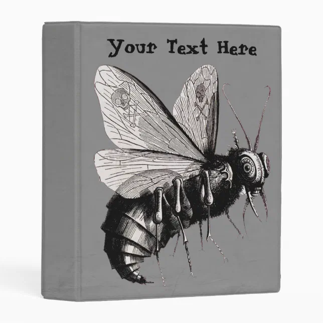 Illustration Big Gothic Bee Stinger Skull Wings Mini Binder | Zazzle