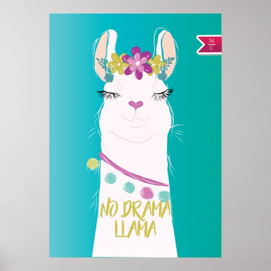 Illustration No Drama Llama Monogram Poster | Zazzle.com
