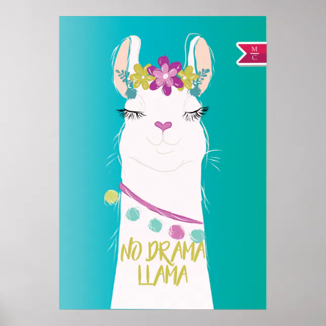 Illustration No Drama Llama Monogram Poster | Zazzle