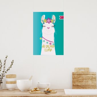 Illustration No Drama Llama Monogram Poster | Zazzle