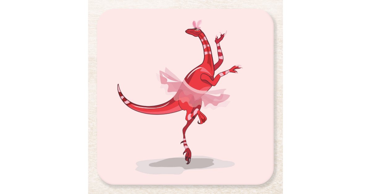 Illustration Of A Ballerina Dancing Raptor. Square Paper Coaster | Zazzle