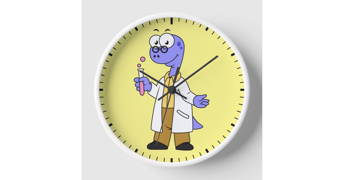 Illustration Of A Brontosaurus Chemist. Clock | Zazzle