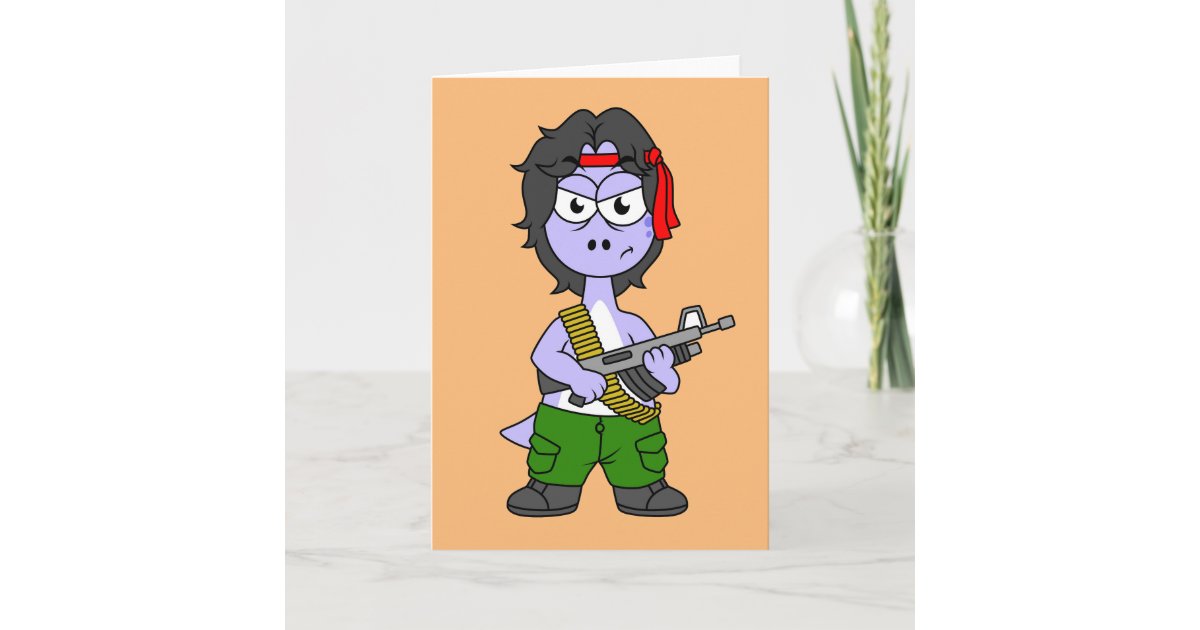 Illustration Of A Brontosaurus Dressed As Rambo. Card | Zazzle
