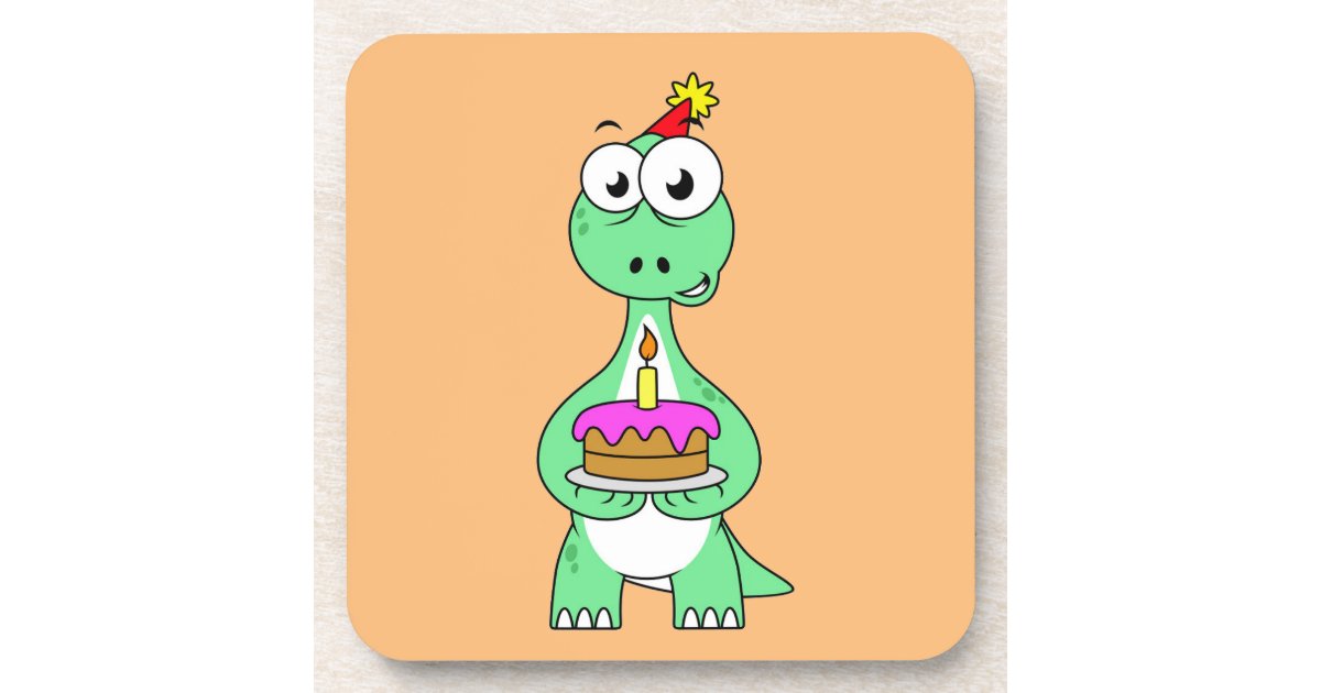 Illustration Of A Brontosaurus With Birthday Cake. Beverage Coaster ...
